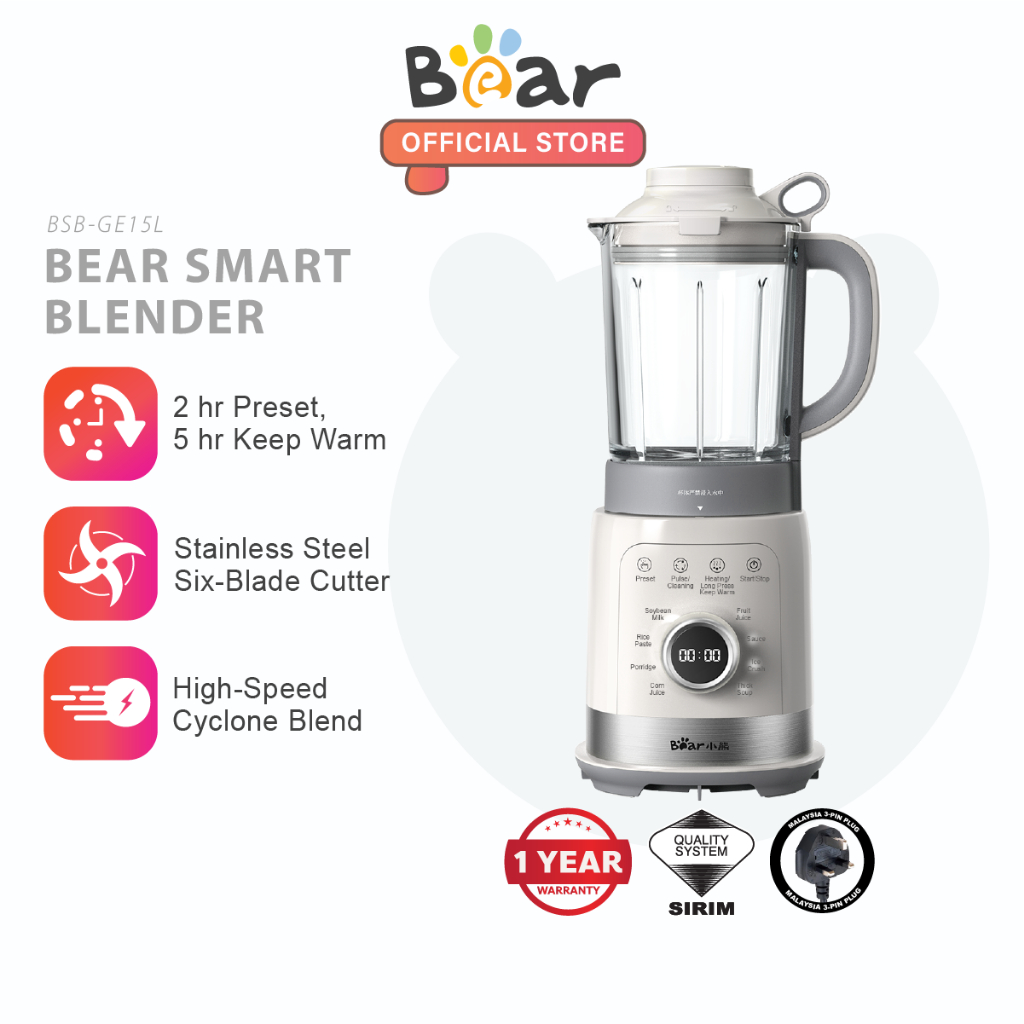 Bear Hot & Cold Smart Blender 1.5L OLED Knob Control 8 Menus BSB-GE15L ...
