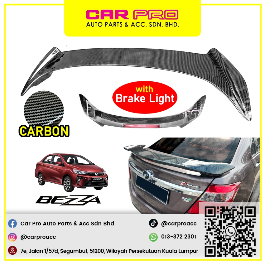 Perodua Bezza 2016 - 2023 Carbon TRD Sportivo V3 Sport Spoiler With LED ...