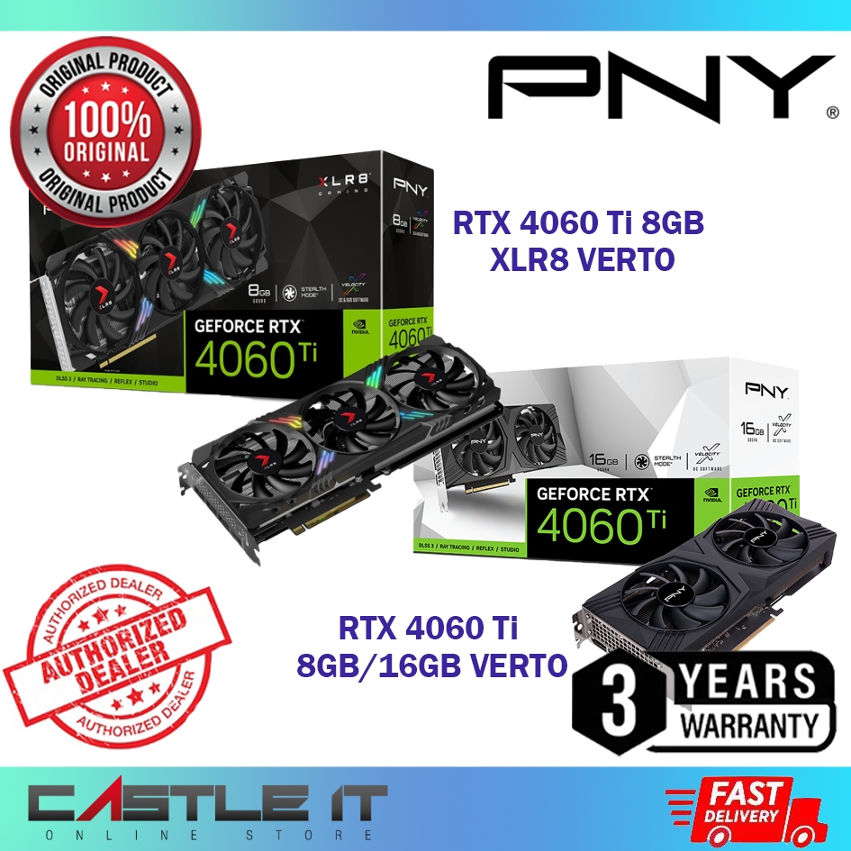 PNY RTX 4060 TI VERTO XLR8 Gaming Verto EPIC-X RGB Triple 6GB 8GB GDDR6 ...