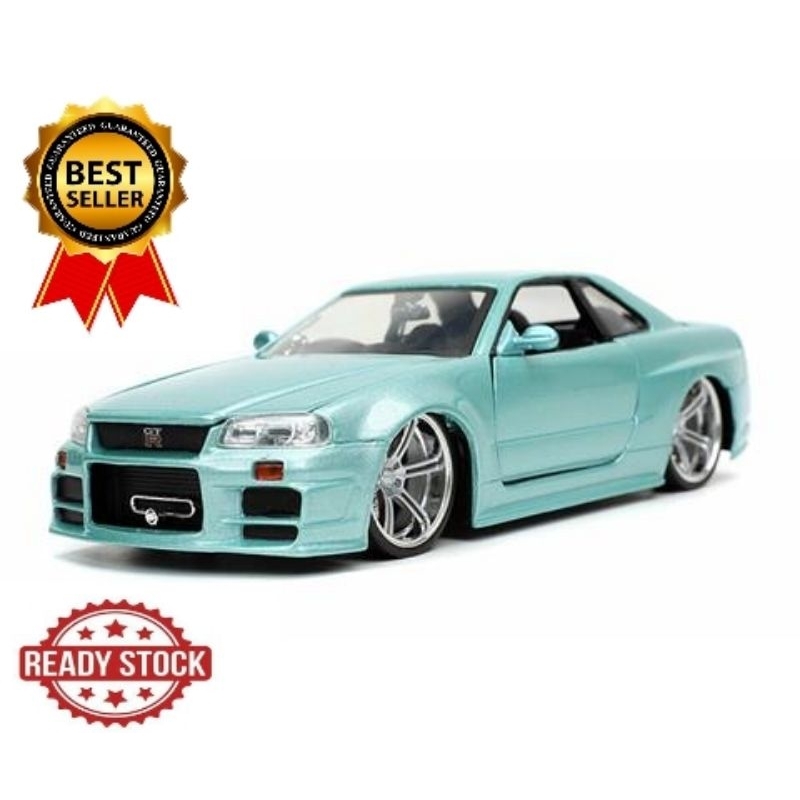Nissan Skyline GTR R34 Jada 1:24 Diecast Car Model Miniature Vehicle ...