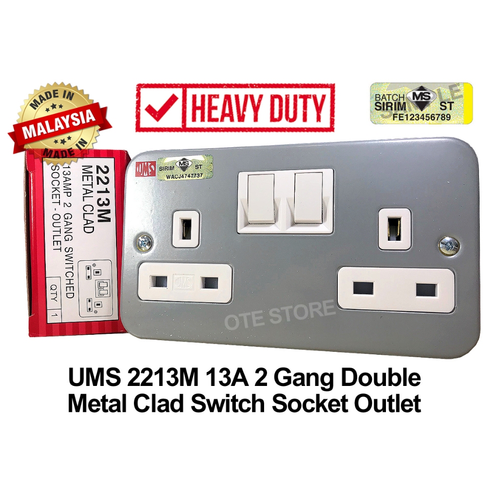 UMS 2213M 2 X 13A Metal Clad Switch Socket Outlet (SIRIM) | Shopee Malaysia