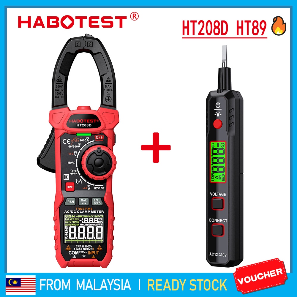 HABOTEST📢HT208A/D AC/DC Digital Clamp Multimeter Pinza Amperemetric ...
