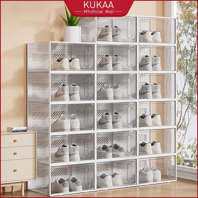 Kukaa Shoe Rack Foldable Shoes Storage Box Kasut Plastic Shoe Box Rak ...