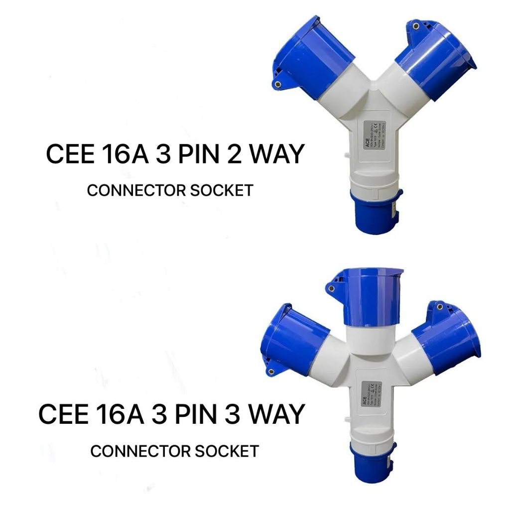 INDUSTRIAL PLUG 16A 3 PIN 2 WAY / 3 WAY CONNECTOR SOCKET SINGLE PHASE ...