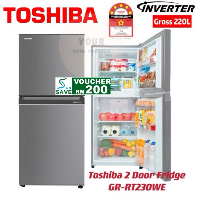 Toshiba 2 Door Inverter Fridge GR-RT230WE-PMY(SS) (220L)Gross Capacity Replace GR-B22MP(SS ...