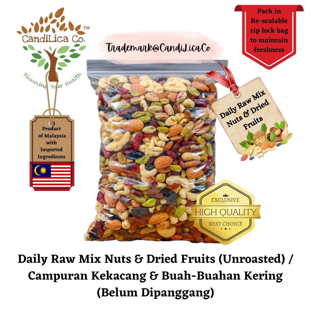 CandiLica Co. Daily Raw Mix Nuts & Dried Fruits (Unroasted)/Campuran ...