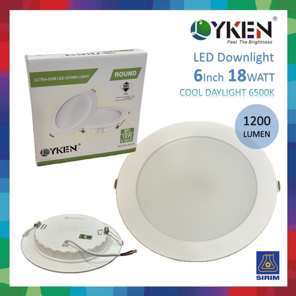 LYKEN 12w / 18w LED Downlight Panel Recessed Round Daylight 6500k Metal ...