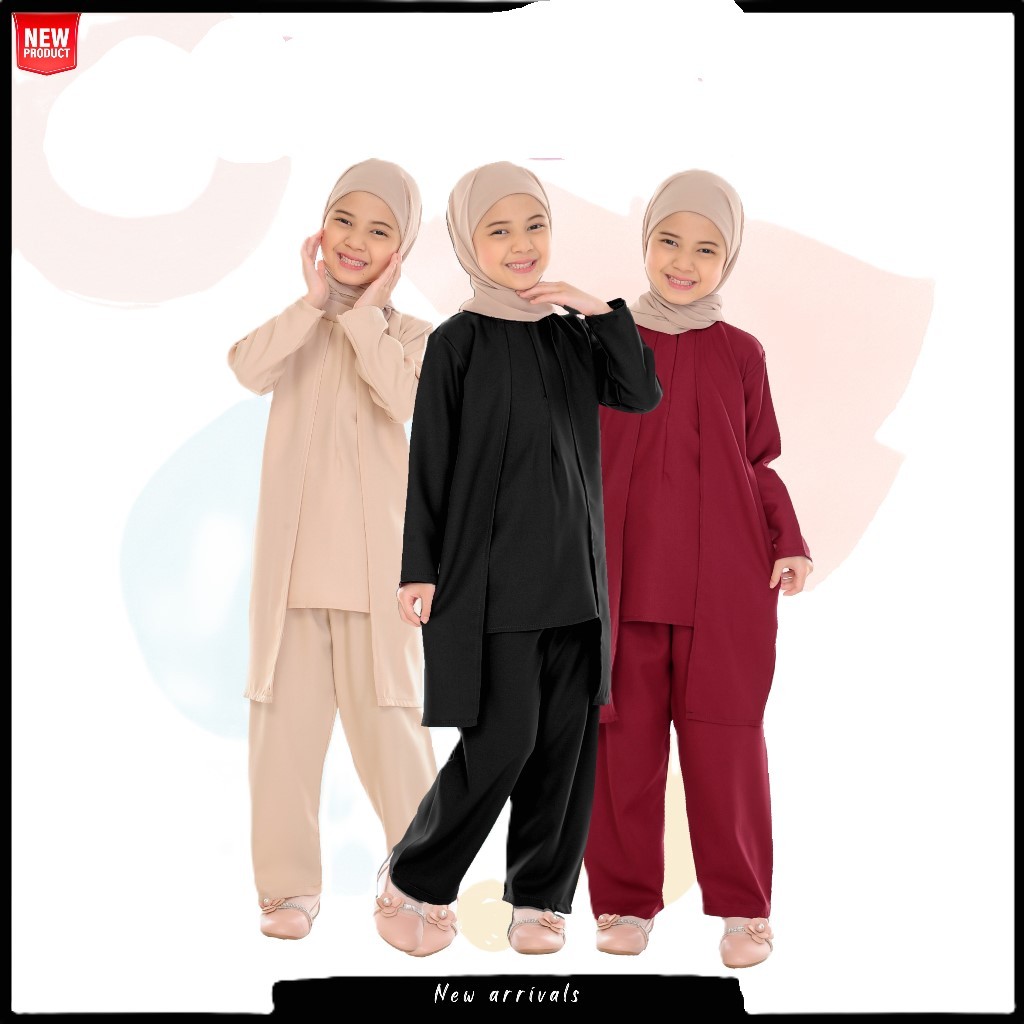 budak suit abaya budak muslimah long suit set como crepe | Shopee Malaysia