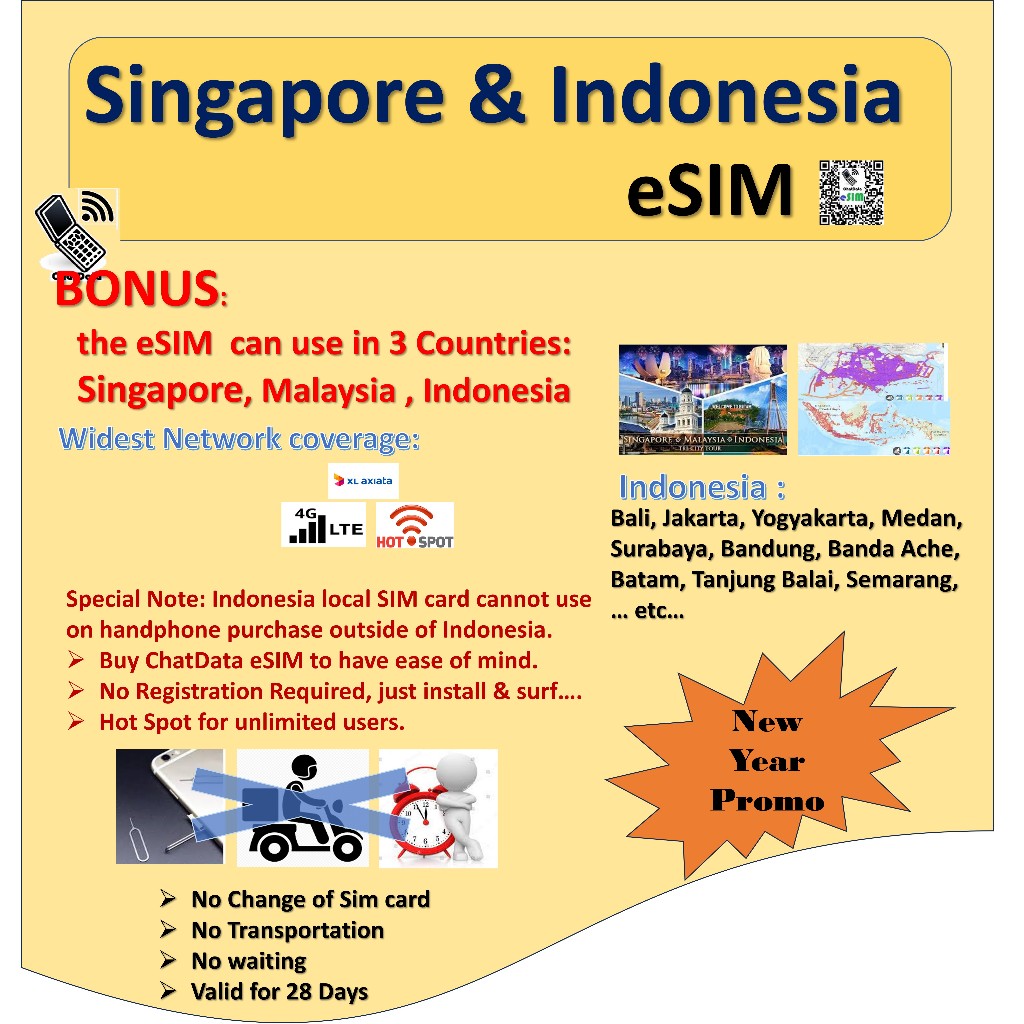 eSIM Singapore & Indonesia SIM (Bali, Jakarta, Medan, Surabaya, Bandung, Banda Ache, Batam ...