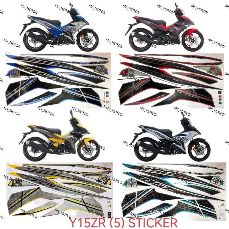 Y15ZR BODY COVER STICKER STRIPE Y15 COVER SET (5) BLUE RED YELLOW BLACK ...