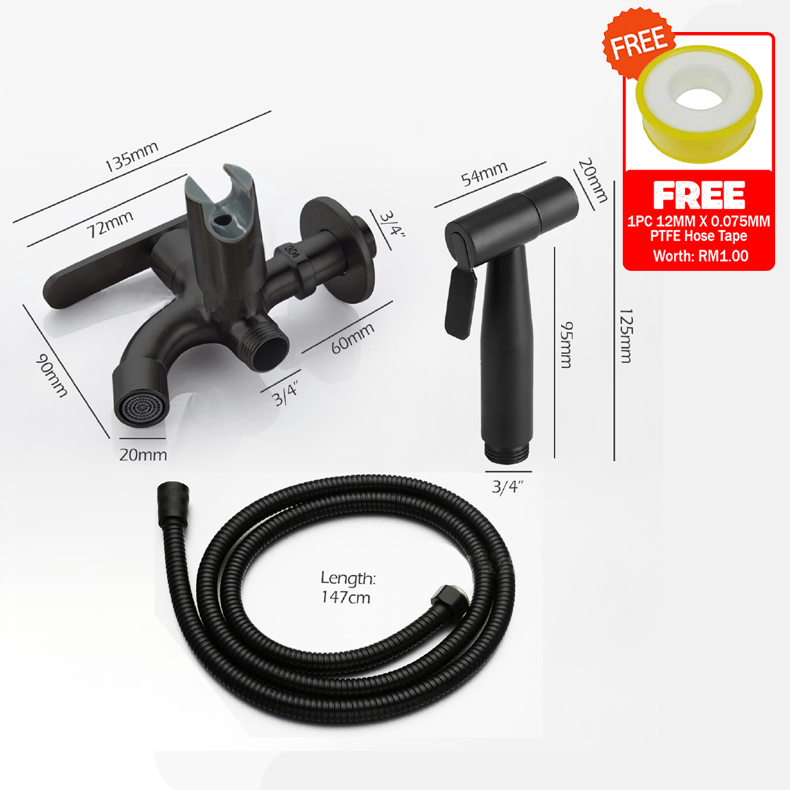 High Pressure Bidet Spray Set Hand Bidet Two Way Tap Faucet Bathroom ...