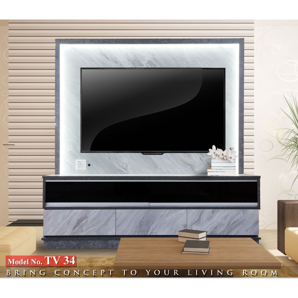 [TSB-TV34]6FT TV Cabinet with LED Light & Solid Wall/6 Kaki Kabinet TV ...