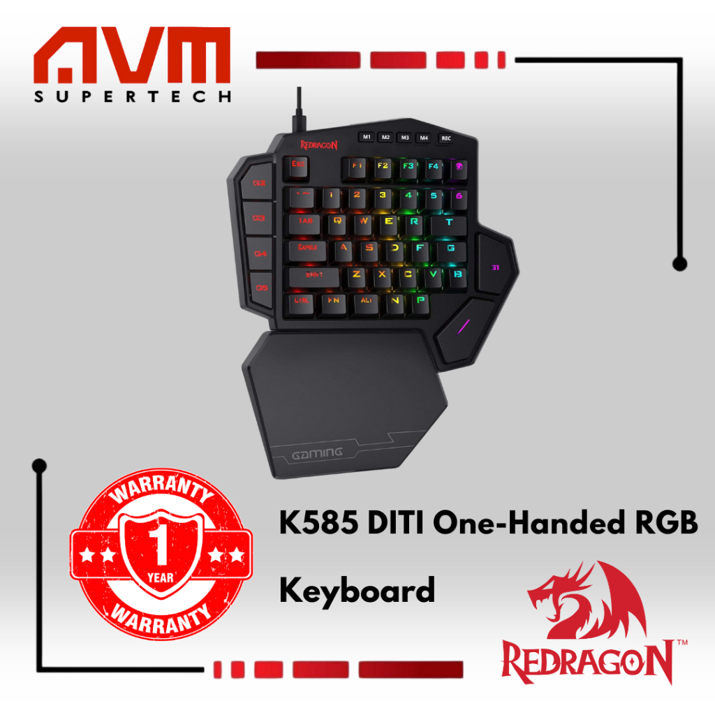AVM REDRAGON K585 DITI One-Handed RGB Mechanical Brown Switches Gaming ...