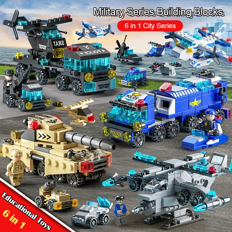 Mainan 6 in 1 SWAT City Police Building Blocks Military Series Police ...