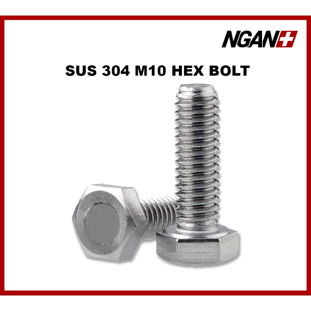 SUS 304 - M10 Hex Bolt Hex Screw DIN933 Hexagon Head Screw Outer Hex ...