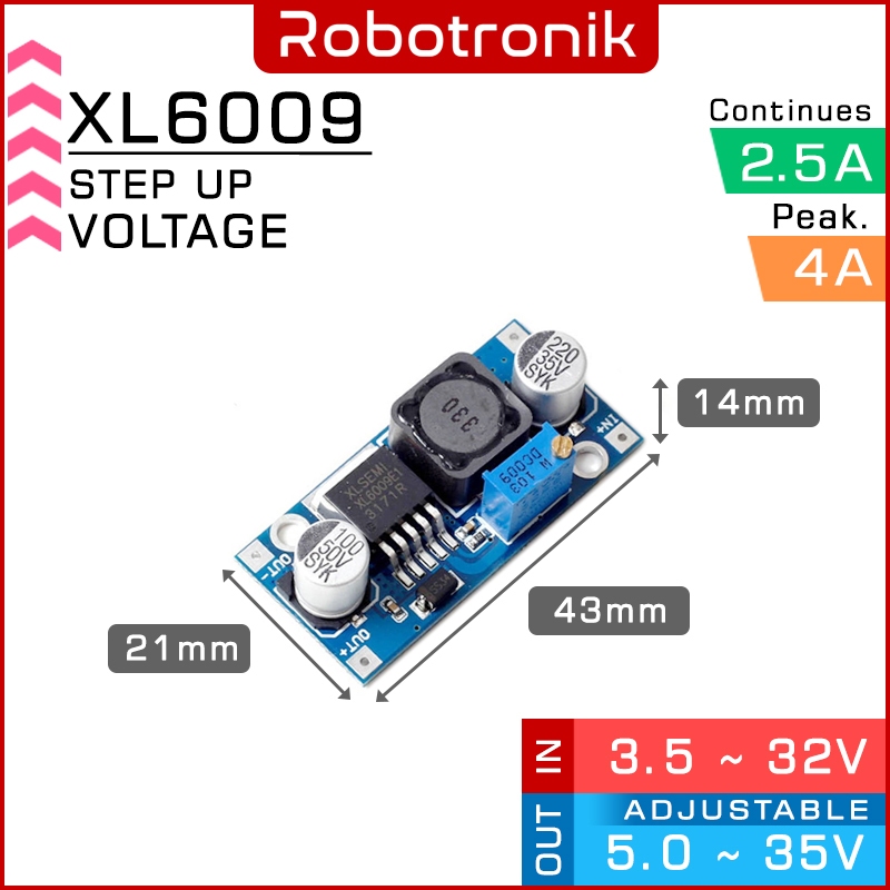 DC-DC Step Up XL6009 Peak 4A (Adjustable Voltage) Case Regulator Module ...