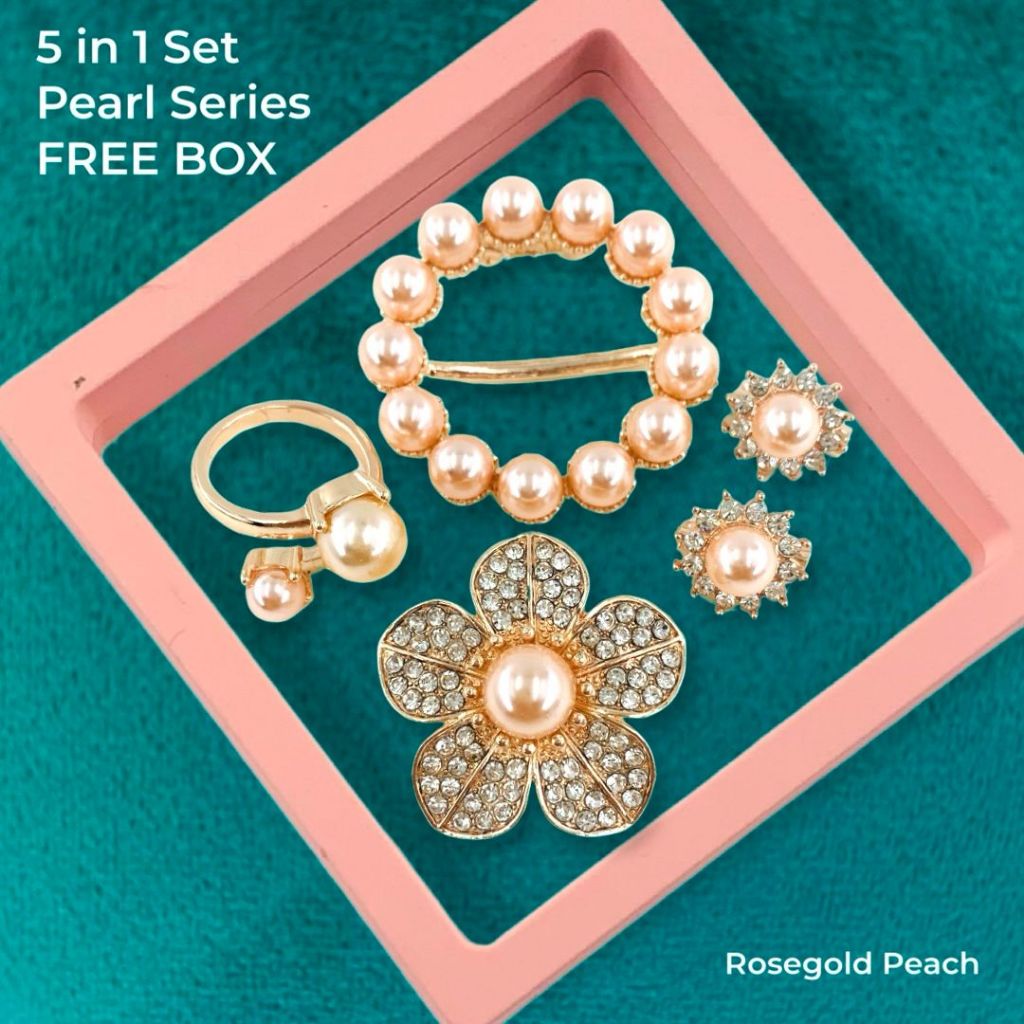 Elegant Brooch 5 in 1 Set Pearl Series Brooches FREE BOX Kerongsang Set Mutiara Pin Tudung dan ...