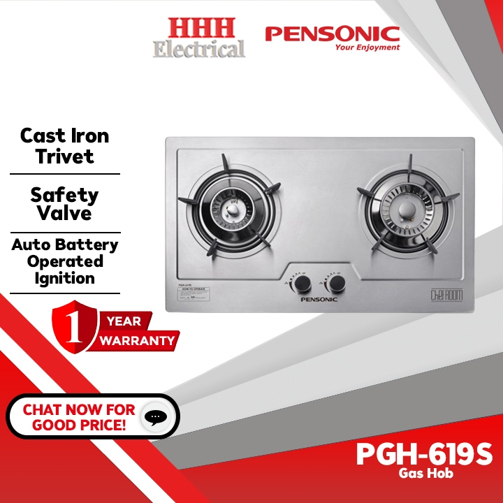 PENSONIC 2 Burner Hob 7.7kW Flame Power Stainless Steel Body PGH-619S ...