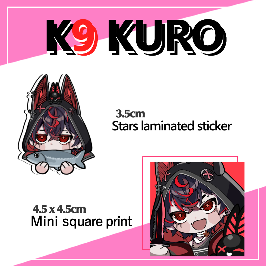 Vtuber K9KURO Kurenai Stars Laminated Stickers and Mini Square Art ...