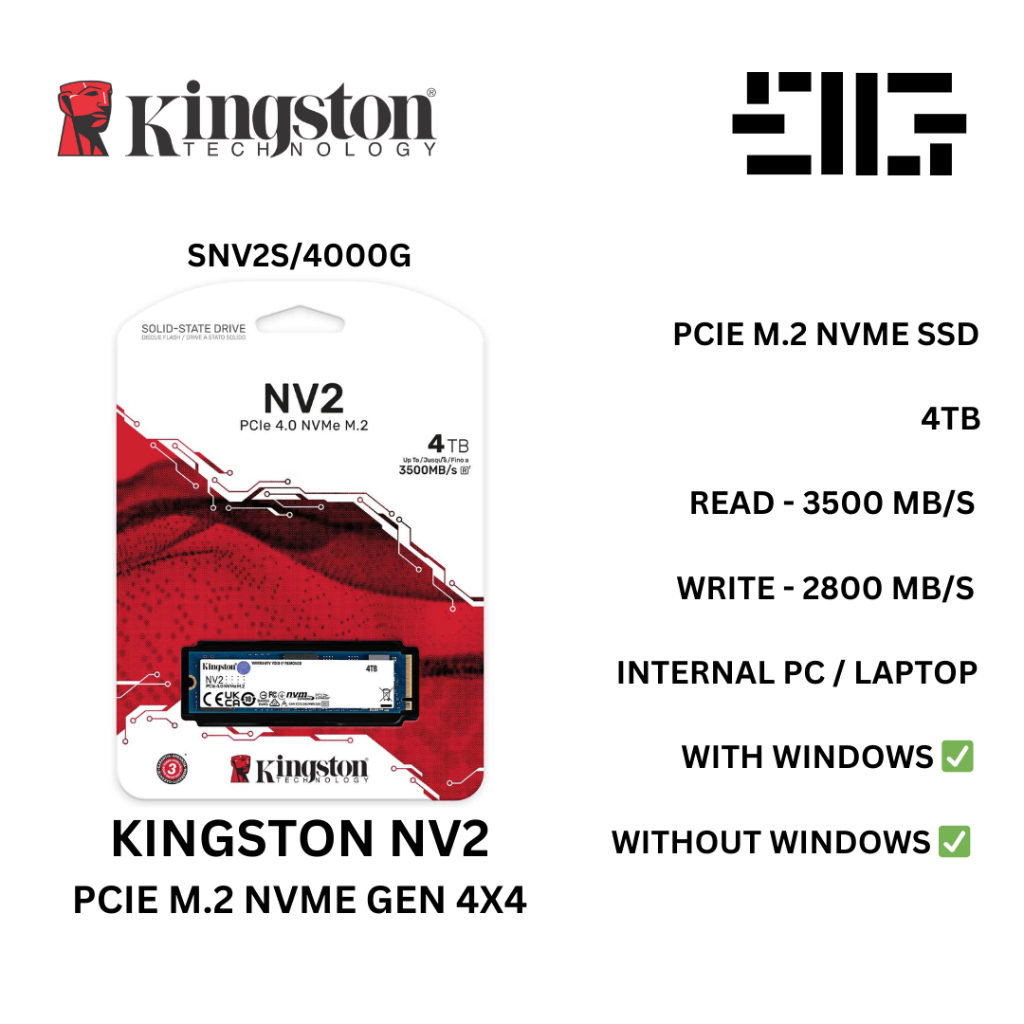 [GGC] Kingston 4TB NV2 PCIe 4.0 M.2 NVMe SSD - SNV2S/4000G | Shopee Malaysia