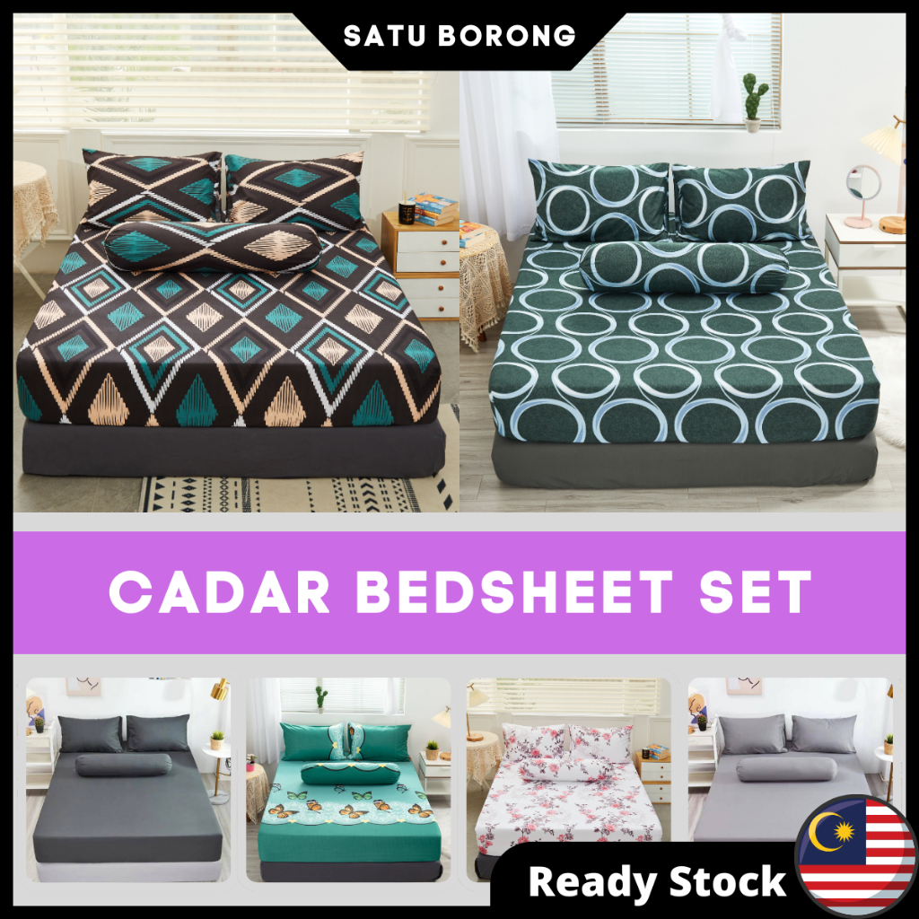 Premium Bedsheet Cadar Set Bed Sheet 4in1 Queen King / 2in1 Single Size ...