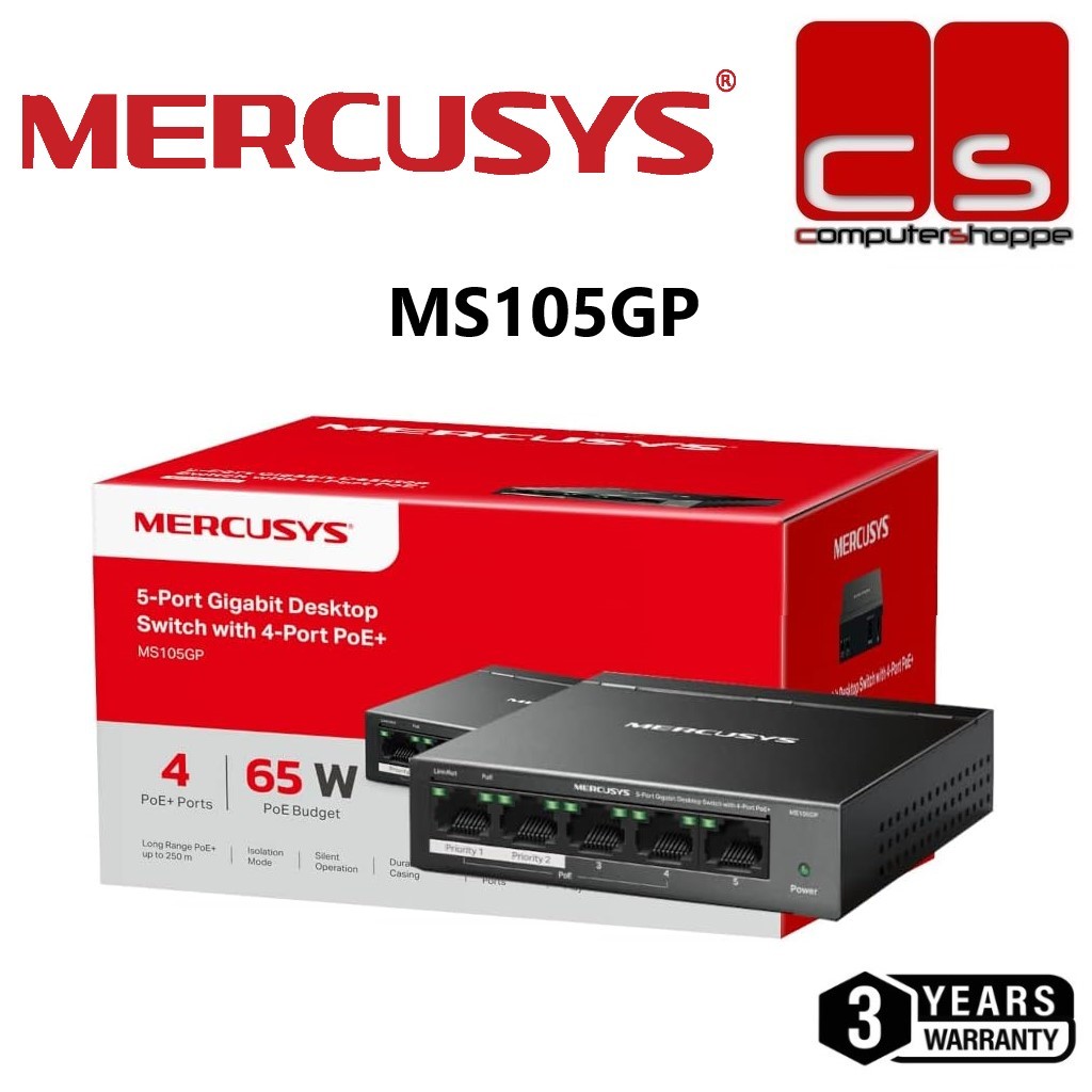 Mercusys 5-Port Gigabit Desktop Switch with 4-Port PoE+ - MS105GP ...