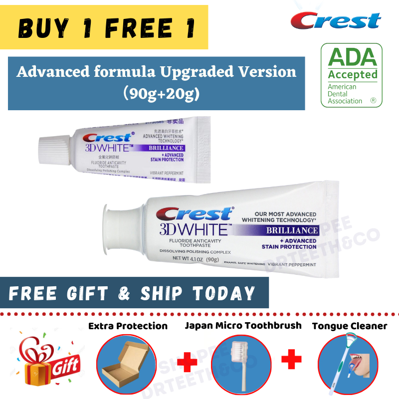 PROMO🔥 Upgraded 2024 Advanced Formula Crest 3D White pro Brilliance White Toothpaste 20G/110G ...