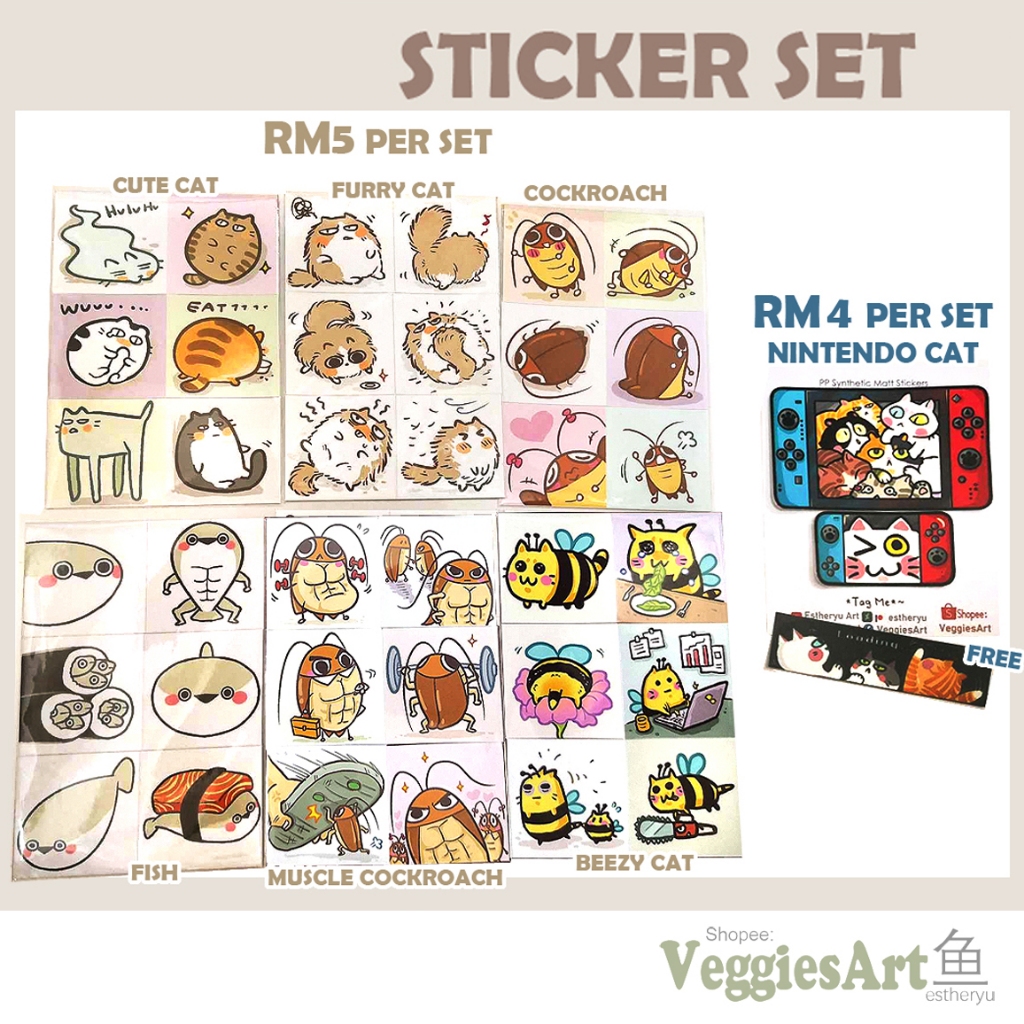 CUTE Sticker Set cat sticker cockroach sticker furry cat sticker ...