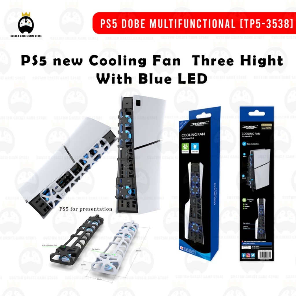 DOBE PS5 Slim Pro Cooling Fan Three Hight Speed Fan With Blue LED Lightning Effect Kipas P5 Slim ...