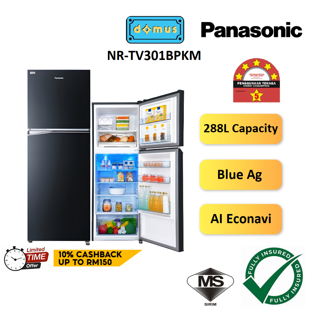 Panasonic Refrigerator 2 Door Inverter 288L Fridge Peti Sejuk Peti Ais ...