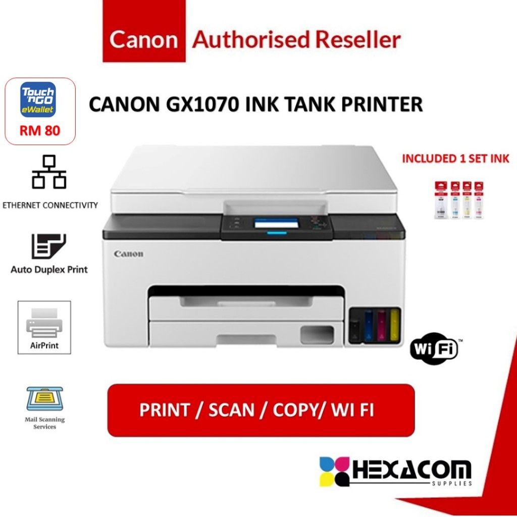 Canon MAXIFY Wireless GX1070 Printer - Print Scan Copy WiFi - GI-75 BK ...
