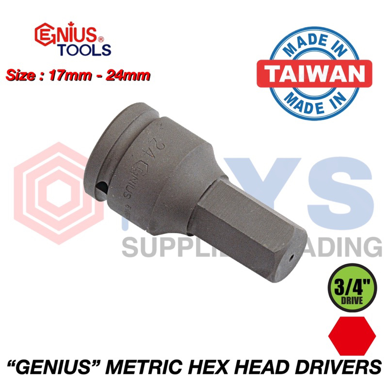 (100% TAIWAN) GENIUS 3/4” DRIVE IMPACT HEX BIT SOCKET / ALLEN KEY ...