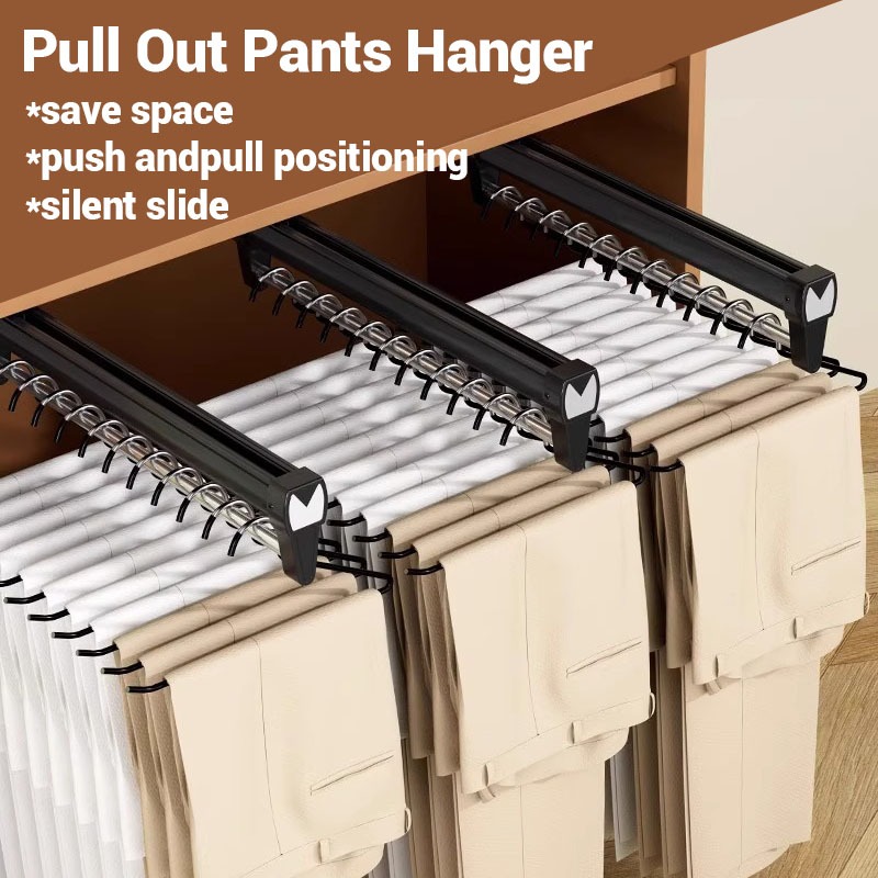 Pull Out Pant Closet Telescopic Wardrobe Rail Hanger Rack Heavy Slide ...