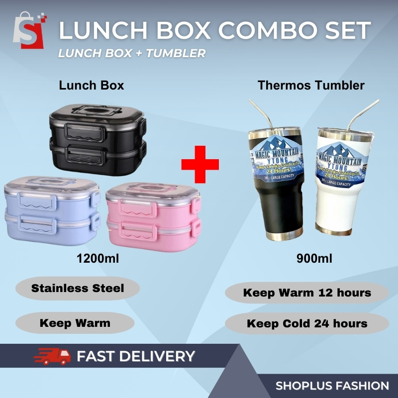 【SHOPLUS】Double layer Stainless Lunch Box Steel Bento Box Portable ...