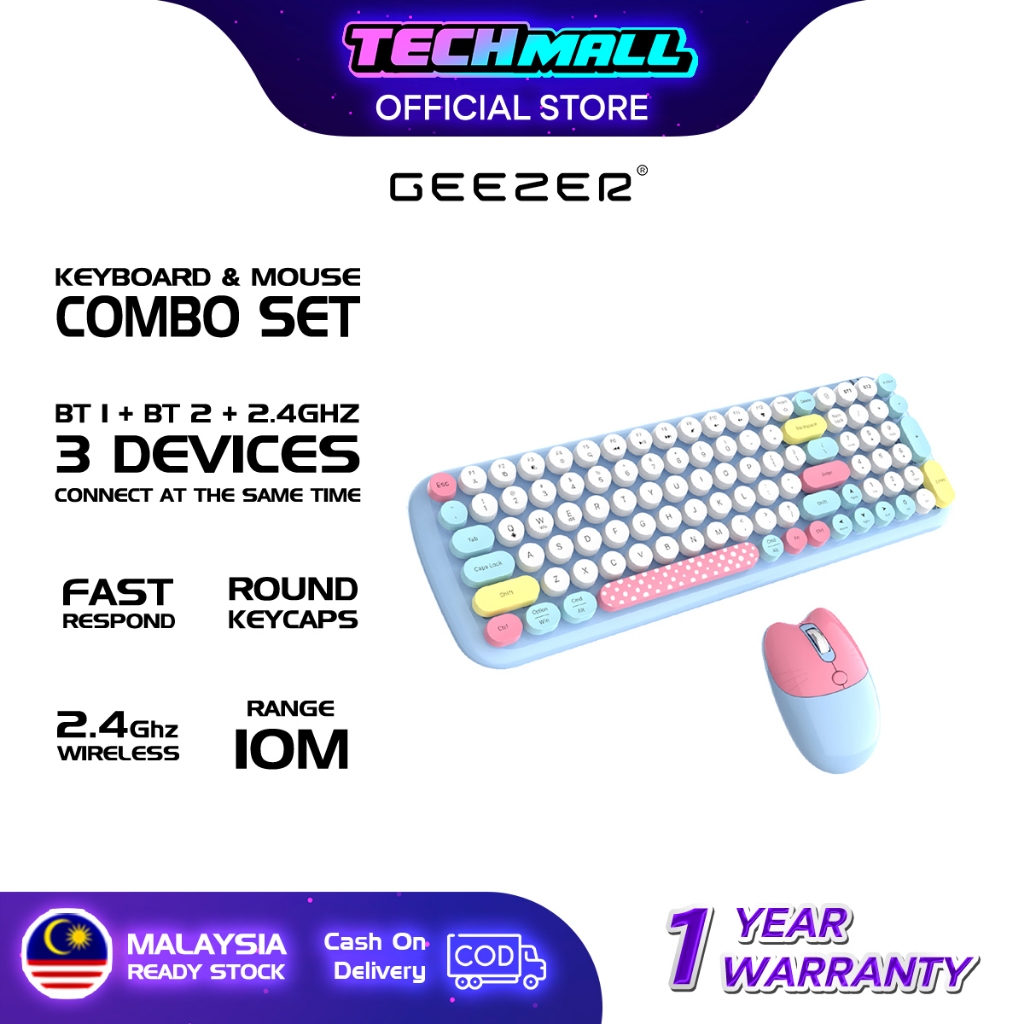 GEEZER CANDY PRO BT+ 2.4GHZ DUAL MODE WIRELESS KEYBOARD AND MOUSE COMBO ...