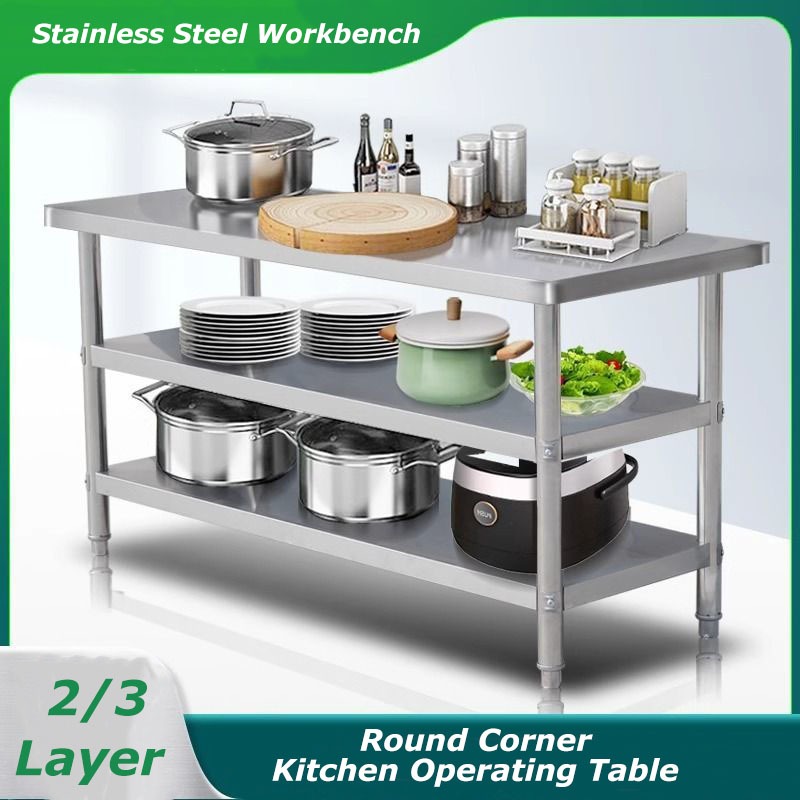 🔥Ready Stock🔥304 Stainless Steel Kitchen Workbench 2/3 Layer Round ...