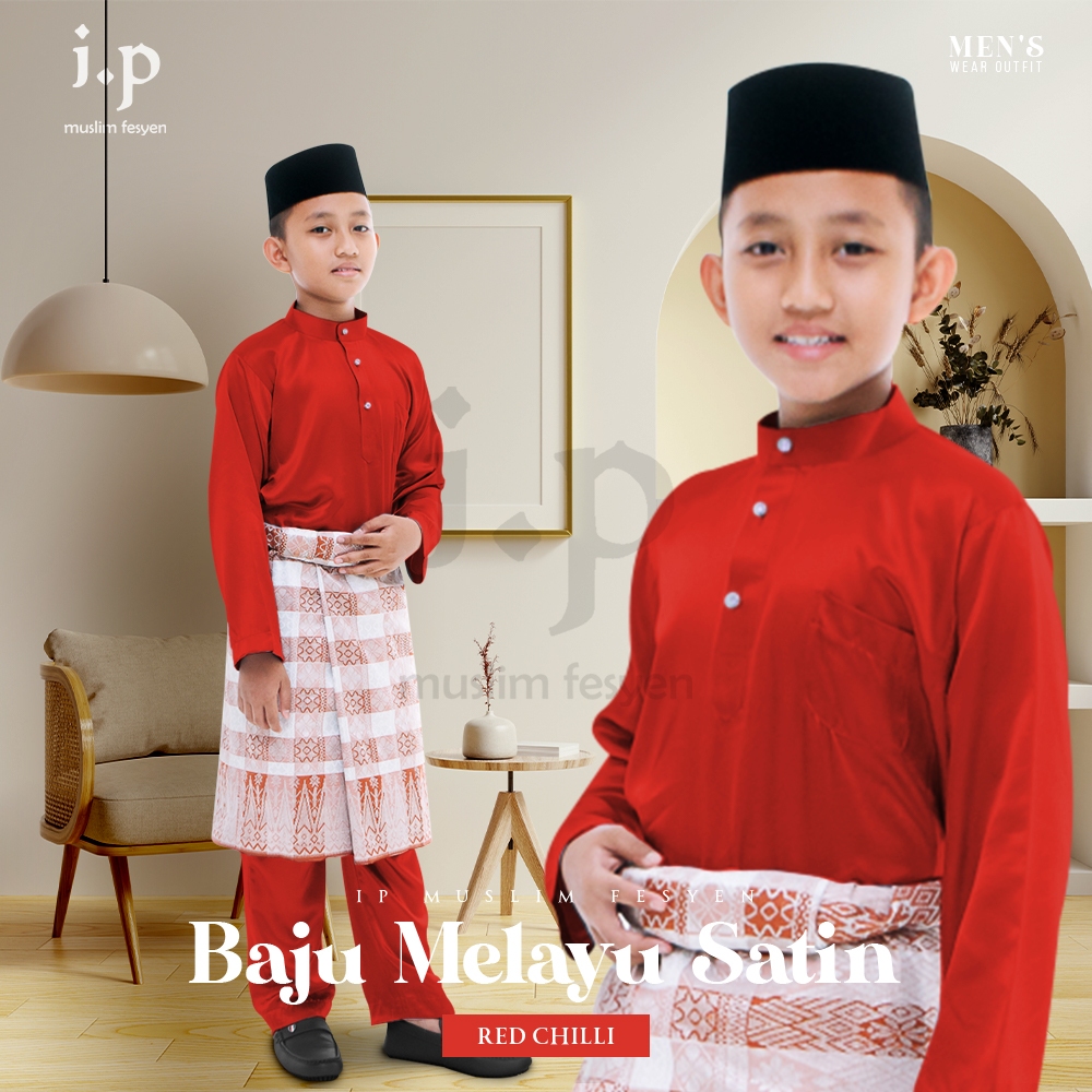 𝐈.𝐏 𝐌𝐮𝐬𝐥𝐢𝐦 𝟐𝟎𝟐𝟒 ♥ BAJU MELAYU SATIN PASANG BUDAK - RED CHILI | Shopee ...
