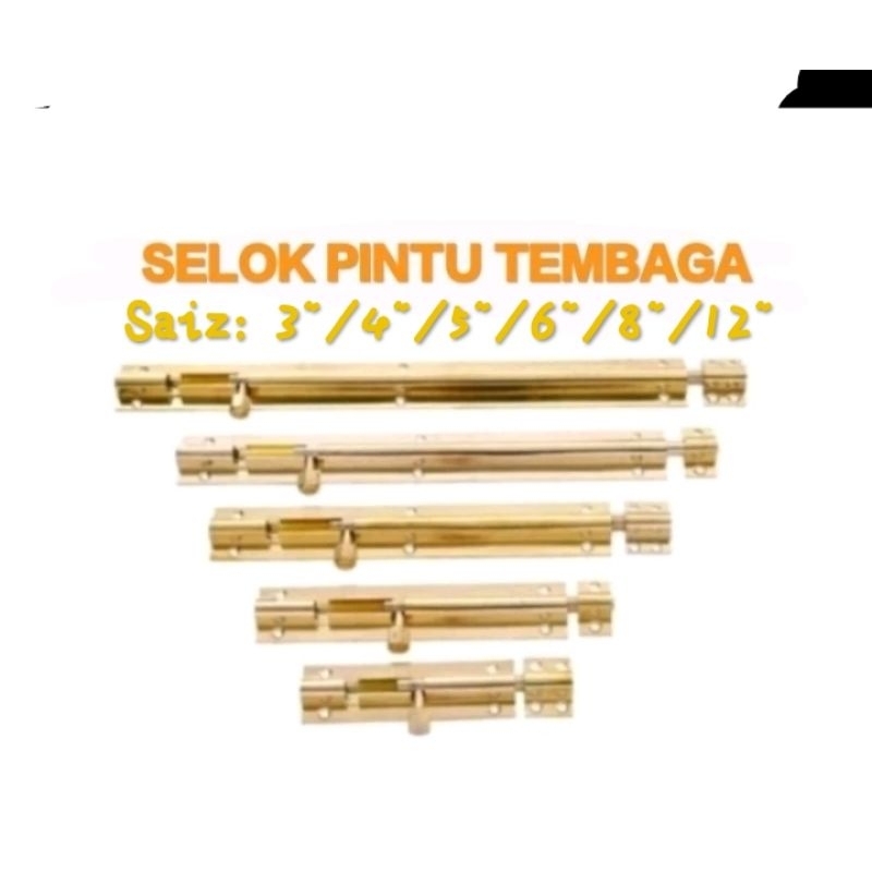 Solid Brass Barrel Bolt with Screw Selok Pintu Tembaga + Skru | Shopee ...