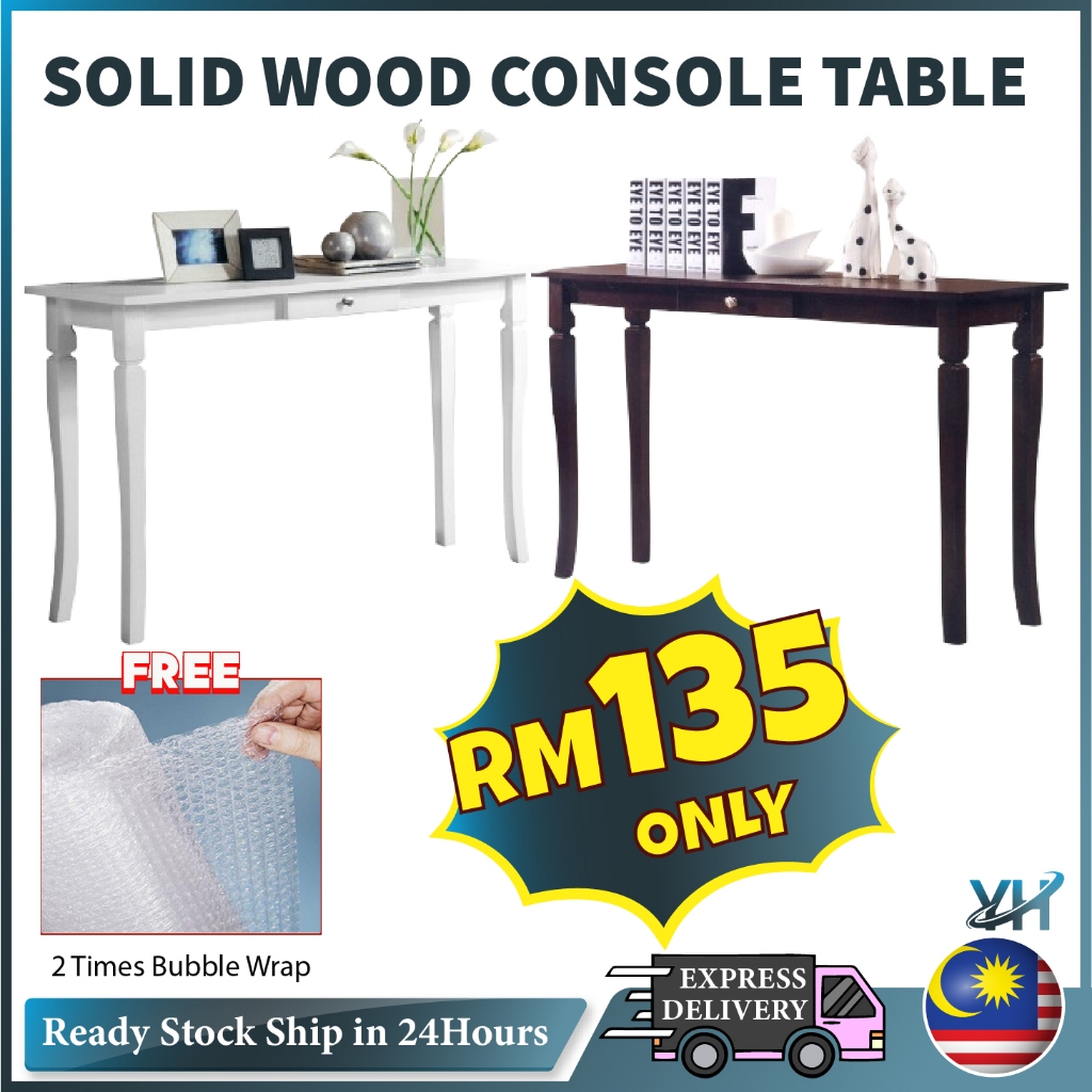 Meja Study Desk Meja 1 Drawer Solid Wood Console Table Kayu Meja ...