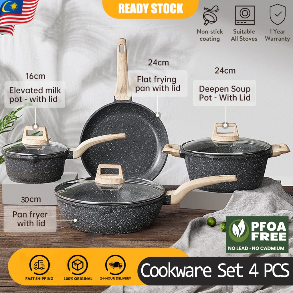 4 PCS NonStick Pan Cookware Set kitchen Housewares Kitchen Pots With ...