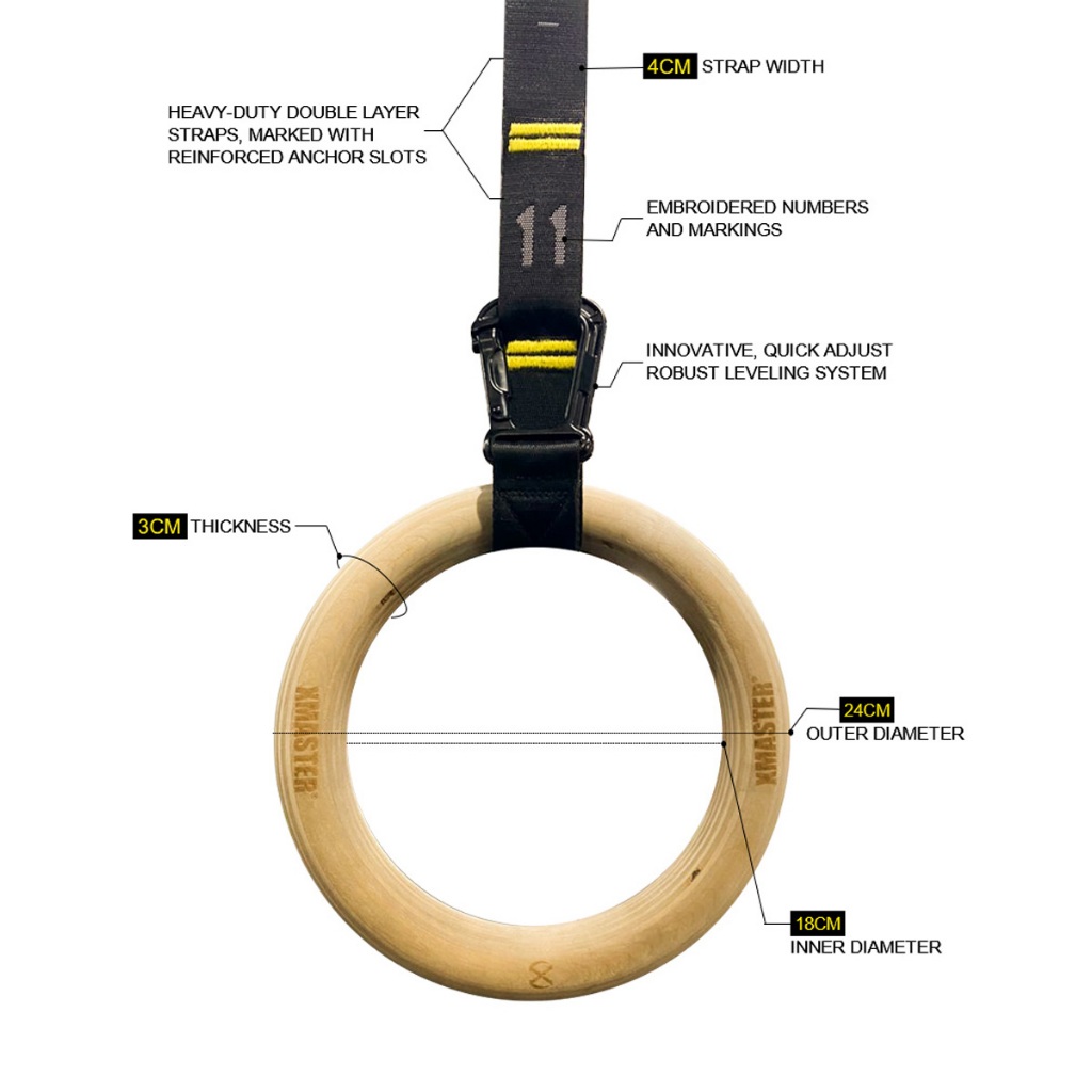 XMASTER Gymnastic Ring Wooden, Muscle up, Fitness CrossFit Strength ...