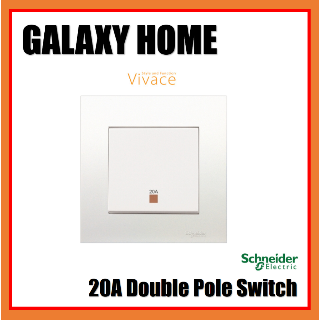 Schneider Vivace KB31D20NE 20A 250V 1 Gang Double Pole Switch with Neon ...