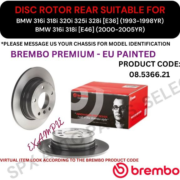 BREMBO GENUINE DISC ROTOR (REAR) FOR BMW 316i 318i 320i 325i 328i [E36 ...