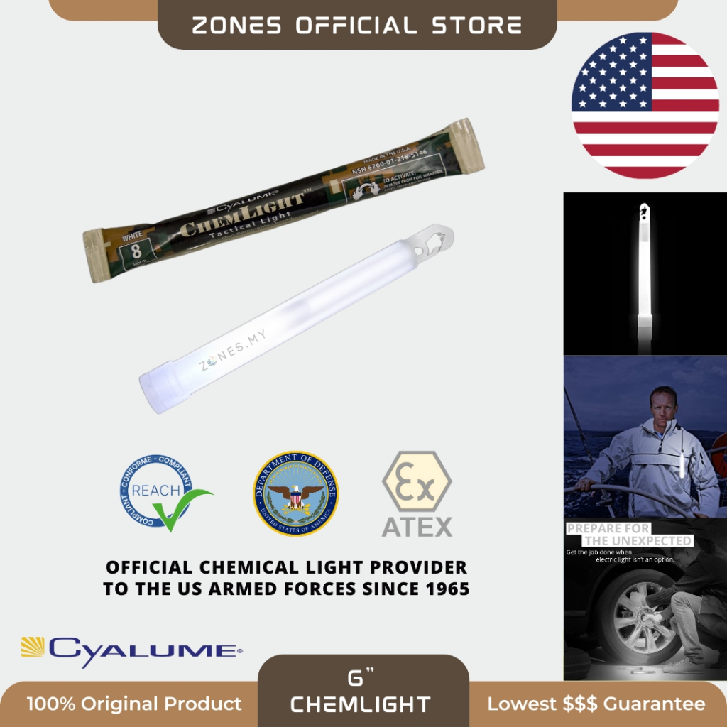 WHITE | 🇺🇸 Cyalume 6" ChemLight Military Chemical Light Sticks | 8 hrs ...