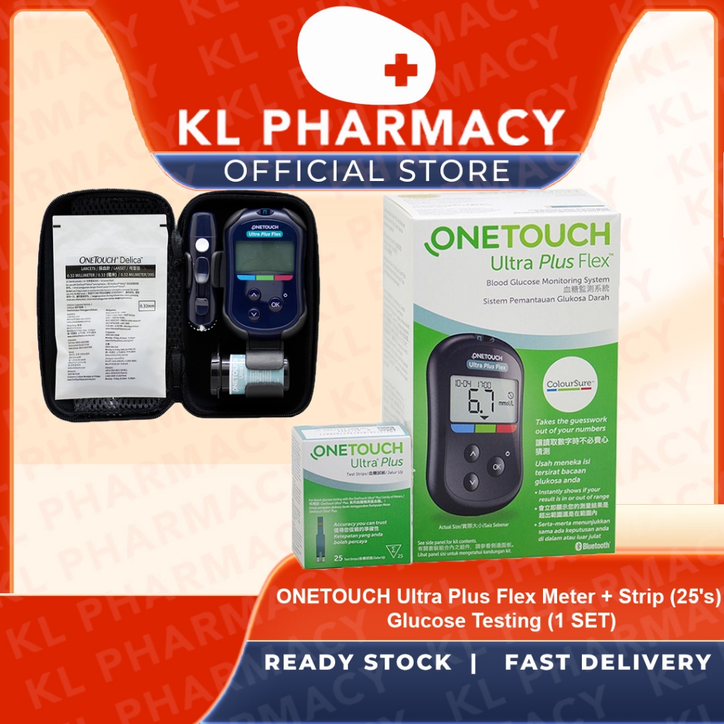 ONE TOUCH Ultra Plus Flex Meter + Strip (25's) Easy & Pain-free Blood ...