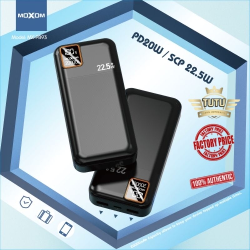 MOXOM MX PB93 20000MAH PD20W SCP 22.5W S-AMSUNG PHONE FAST 3 OUTPUT CHARGING LED DISPLAY HIGH ...