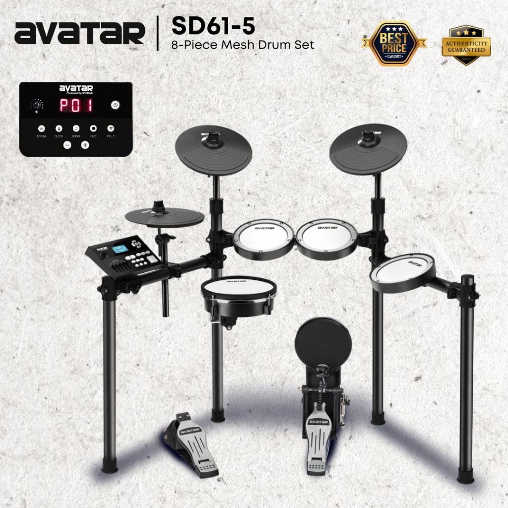 Avatar SD61-5 8-Piece Mesh Kit Electric Drum Set (5PC Drum Pad, 3PC ...