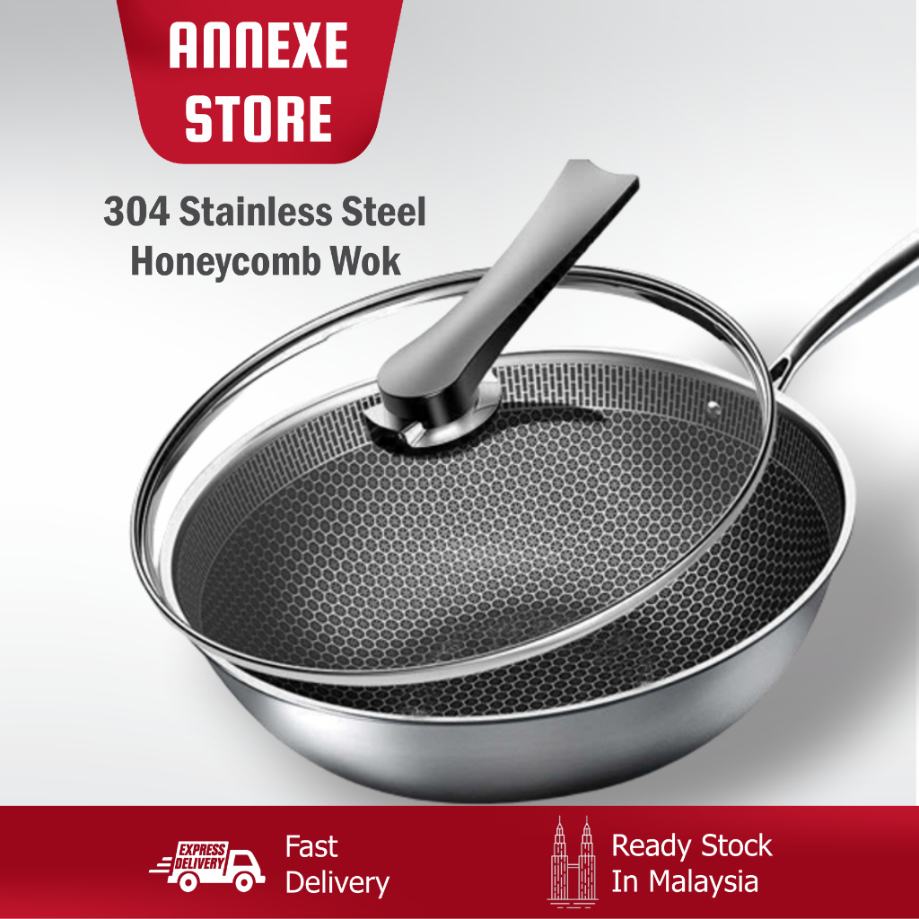 Kitchenware 32cm 304 Stainless Steel Wok Without Oily Smoke Honeycomb ...