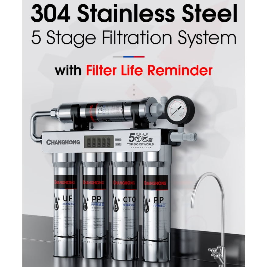 304 Stainless Steel Water Filter System with LED Cartridge Life Counter ...