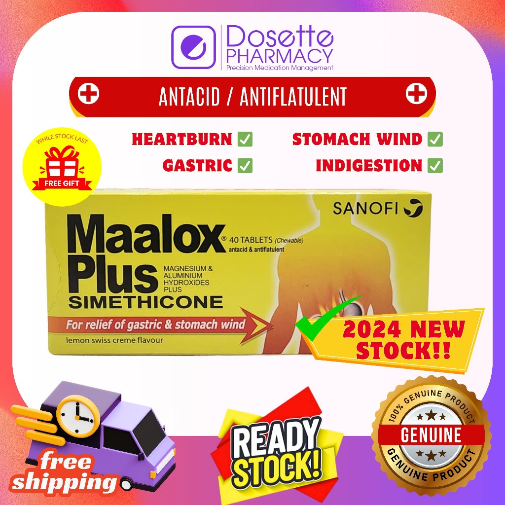MAALOX PLUS ANTACID 40's - GASTRIC, HEARTBURN & STOMACH-WIND RELIEF ...